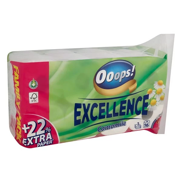 Toalettpapír OOOPS! Excellence 3 rétegű 16 tekercses Kamilla | pcx.hu