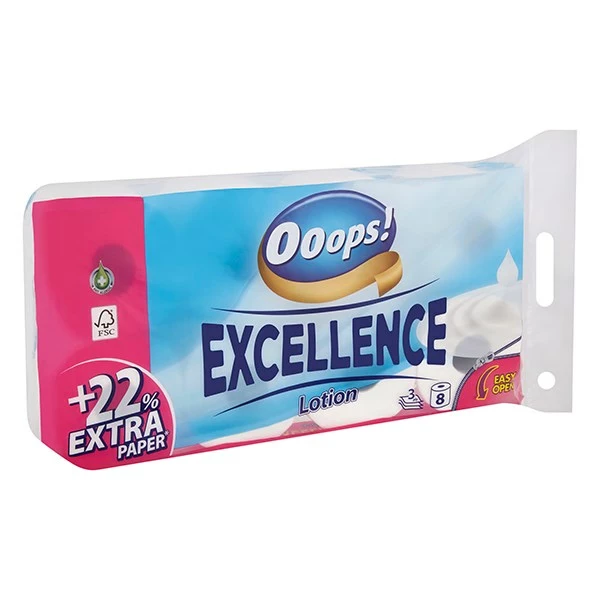 Toalettpapír OOOPS! Excellence 3 rétegű 8 tekercses Lotion | pcx.hu