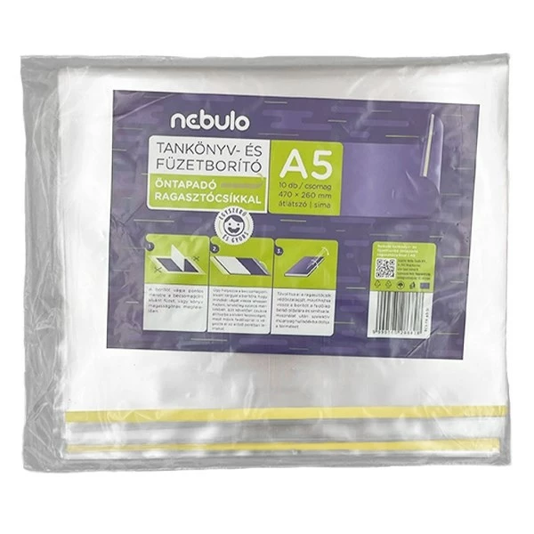 Tankönyvborító NEBULO A/5 öntapadós csíkkal víztiszta 65mic 47x26 cm ...