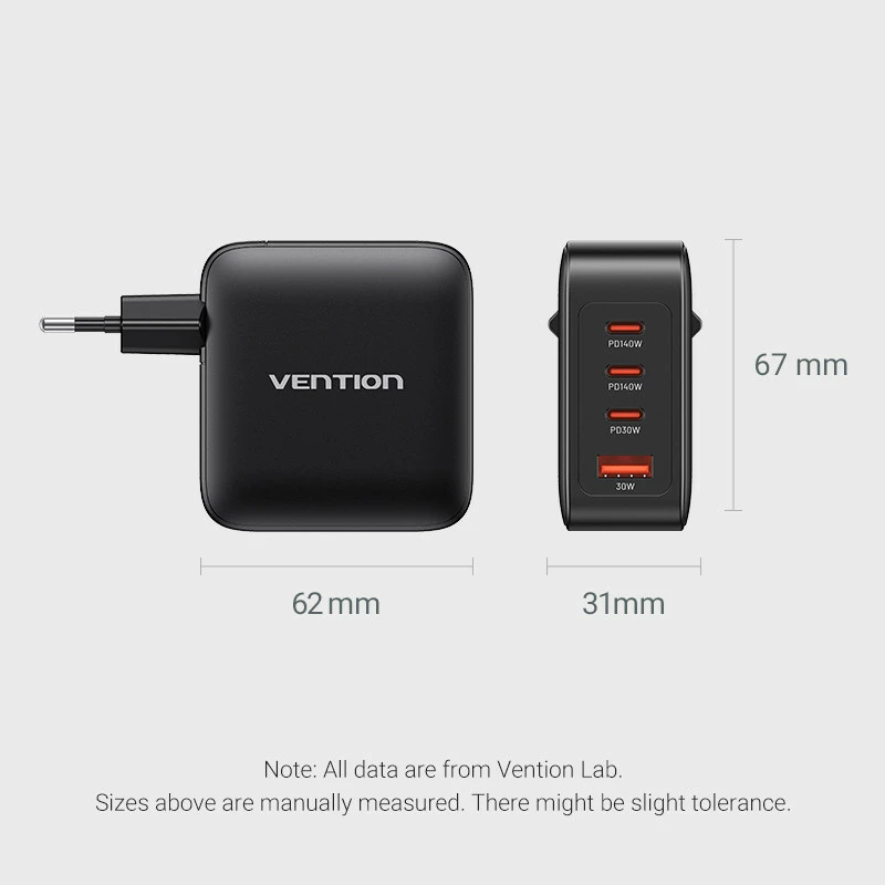 Vention 4-port USB-C+C+C+A (140W/140W/30W/18W 4-portos, GaN, fekete),1 ...