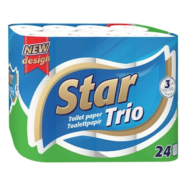Toalettpapír, 3 rétegű, kistekercses, 24 tekercs, "Star Trio" KTC30241380 | pcx.hu