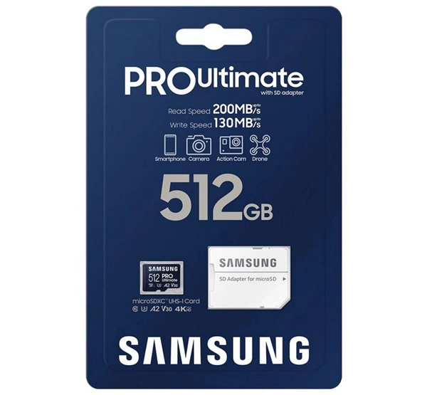 SAMSUNG memóriakártya 512GB microSDXC PRO Ultimate - Class 10, A2, + SD ...